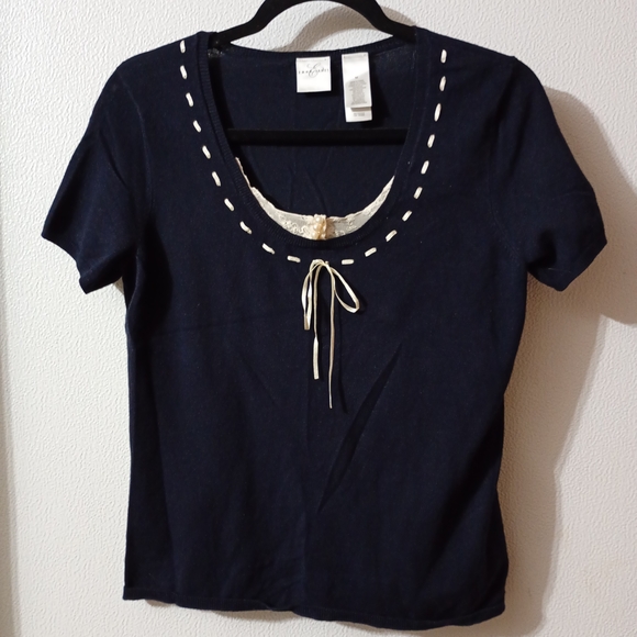 Emma James | Tops | Emma James Navy Top With Cream Details | Poshmark
